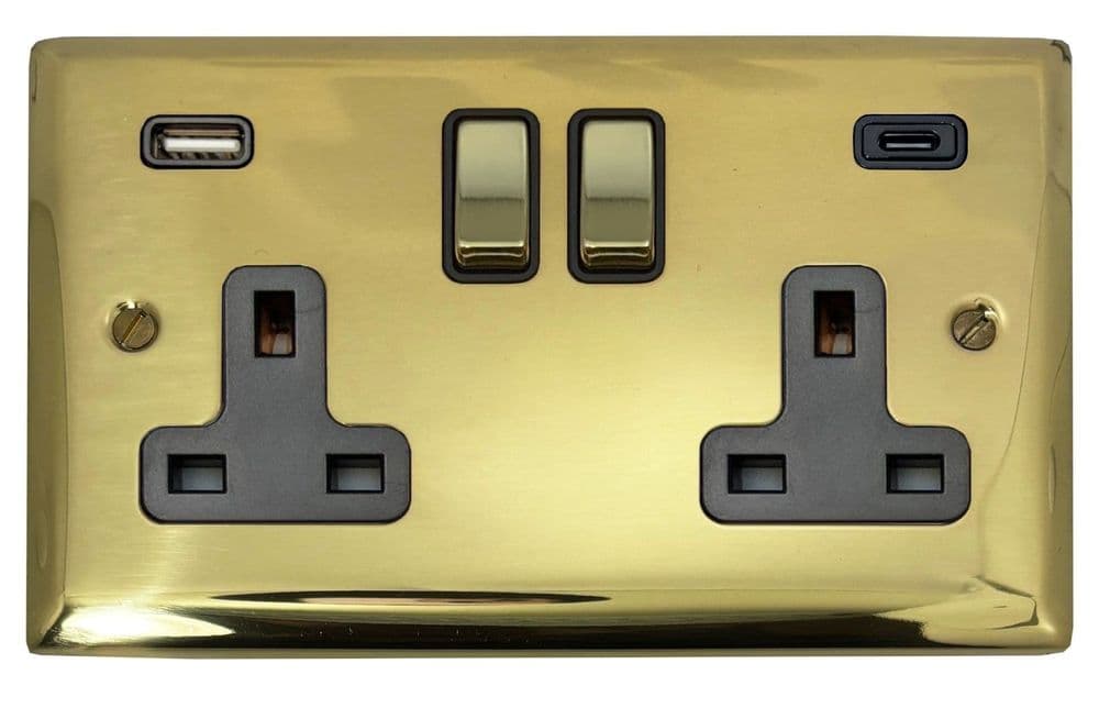 G&H SB3911 Spectrum Plate Polished Brass 2 Gang Double 13A Plug Socket ...