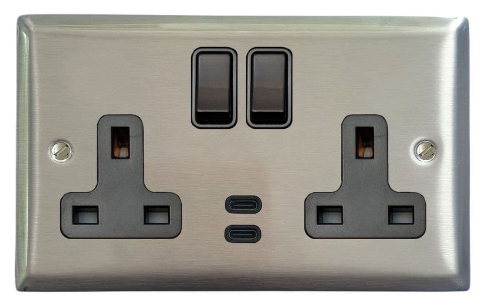 G&H SSS913B Spectrum Plate Stainless Steel 2 Gang Double 13A Plug ...