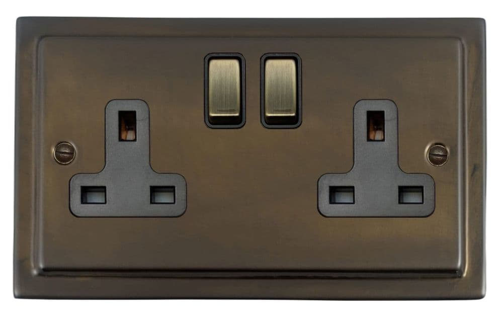 G&H TMBZ310-AB Trimline Plate Medium Bronze 2 Gang Double 13A Switched ...