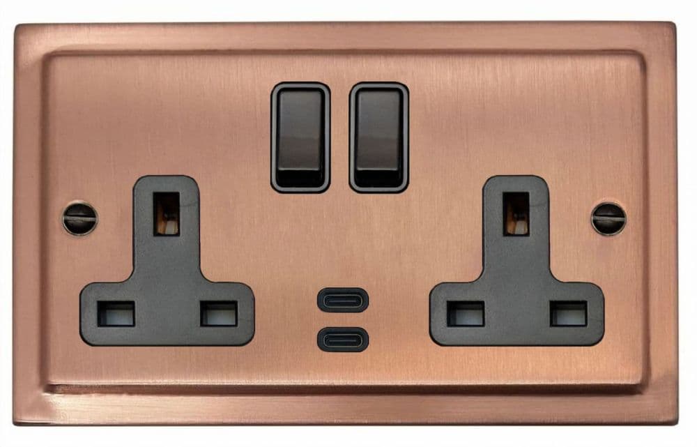 G&H TRG913B Trimline Plate Rose Gold 2 Gang Double 13A Plug Socket Dual ...