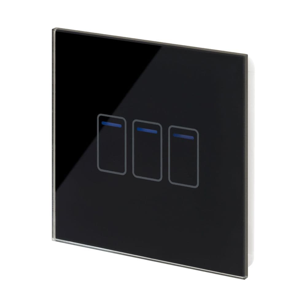 RetroTouch 3 Gang 1 Way Black Glass Touch Switch 01410