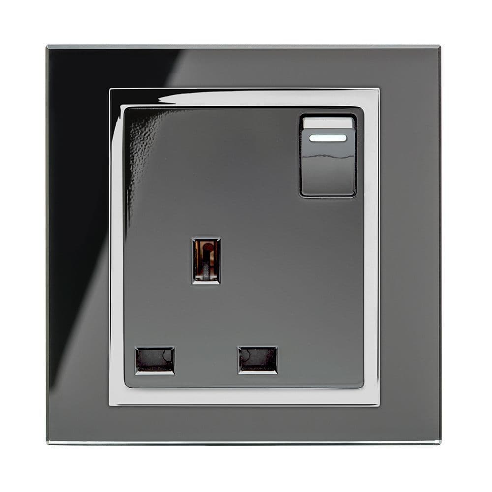 RetroTouch Single Switched Plug Socket 13A Black Glass CT 00169