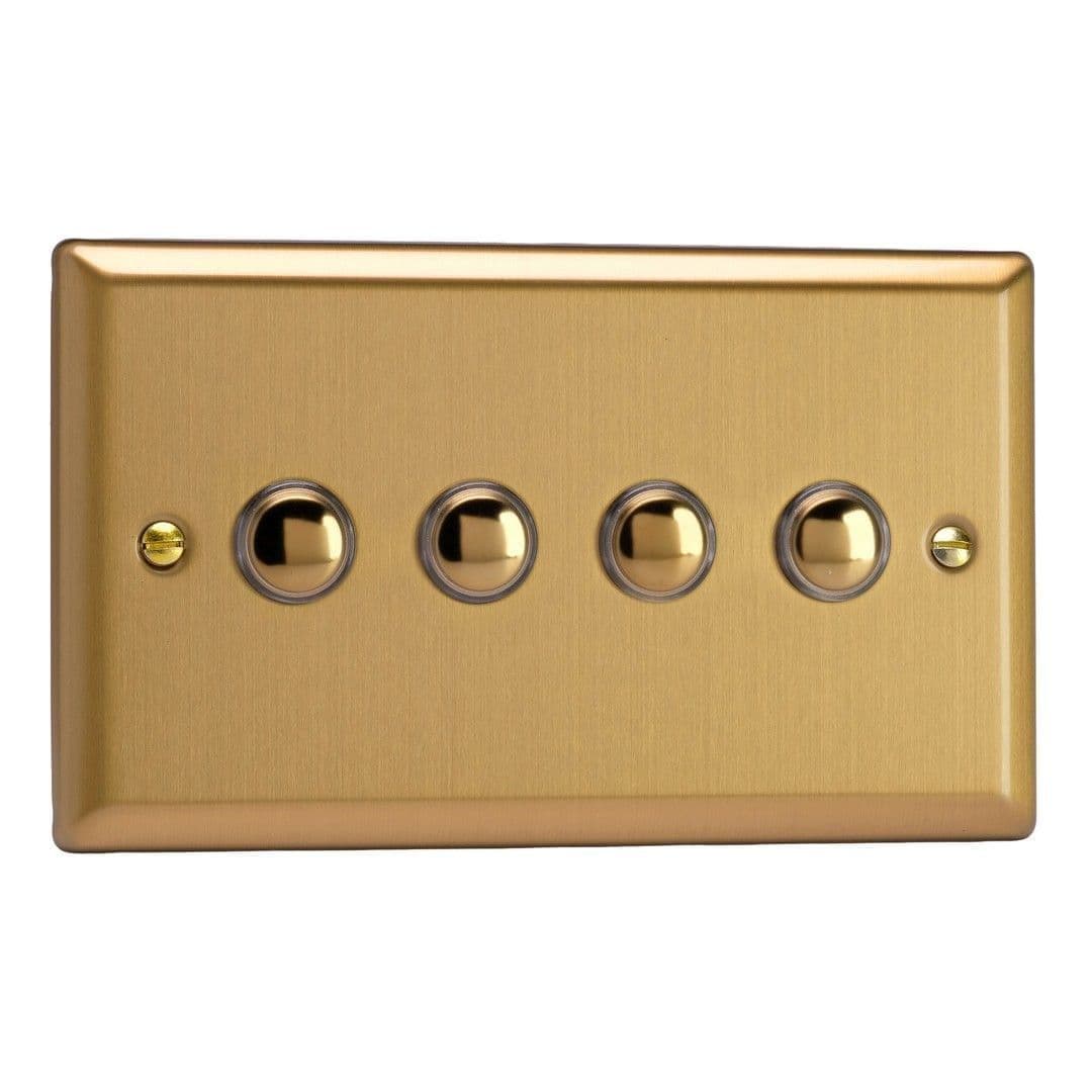 Varilight XBP4 Classic Brushed Brass 4 Gang 6A 1 or 2 Way Push-On/Off ...