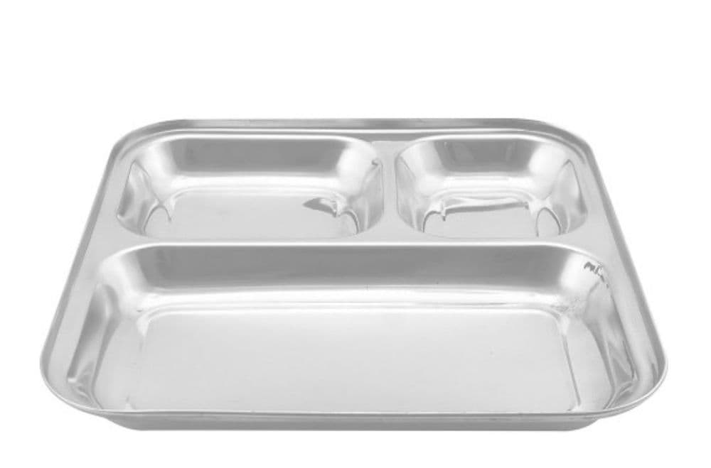 3 Compartment Stainless Steel Thali Plate (Dinner/Mess Tray) 22.5cm ...
