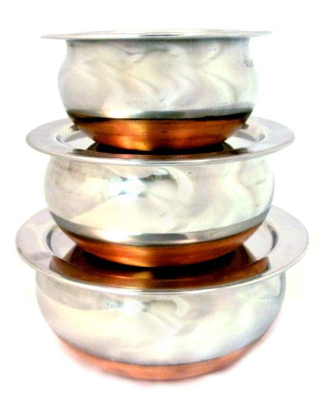 3 Piece Copper Bottom Indian Handi Pot Set with Lids | Buy Online at ...