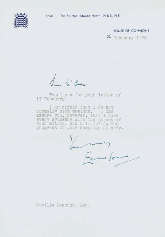 Edward Heath Signed Letter