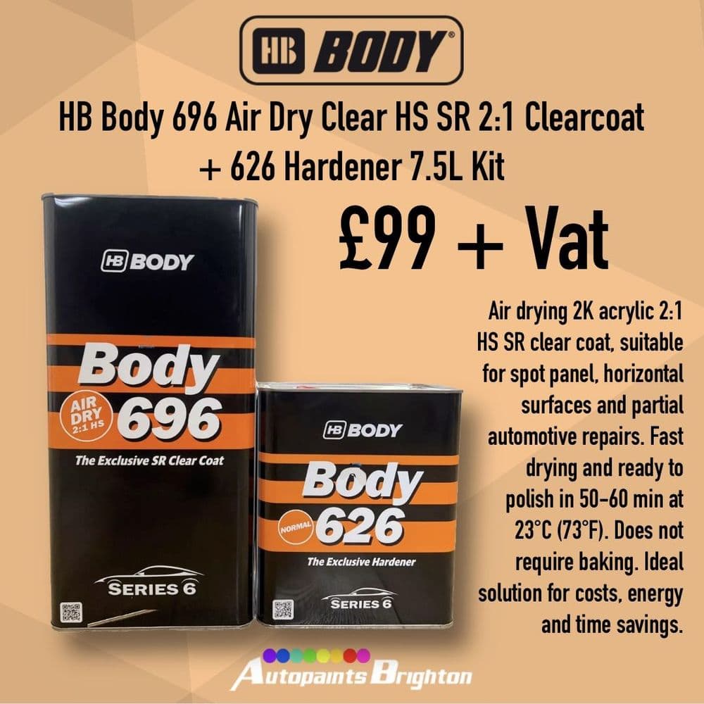 HB BODY 696 AIR DRY CLEAR HS SR 2 1 CLEARCOAT WITH 626 NORMAL HARDENER -7 5L KIT