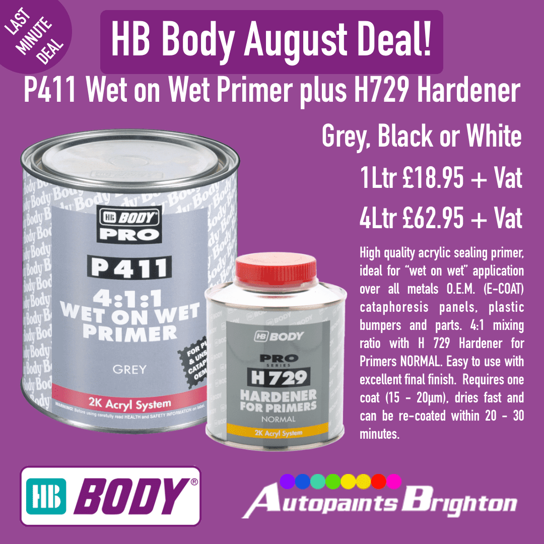 HB Body P411 Wet on Wet Primer H729 Activator 1L or 4L Various Colours