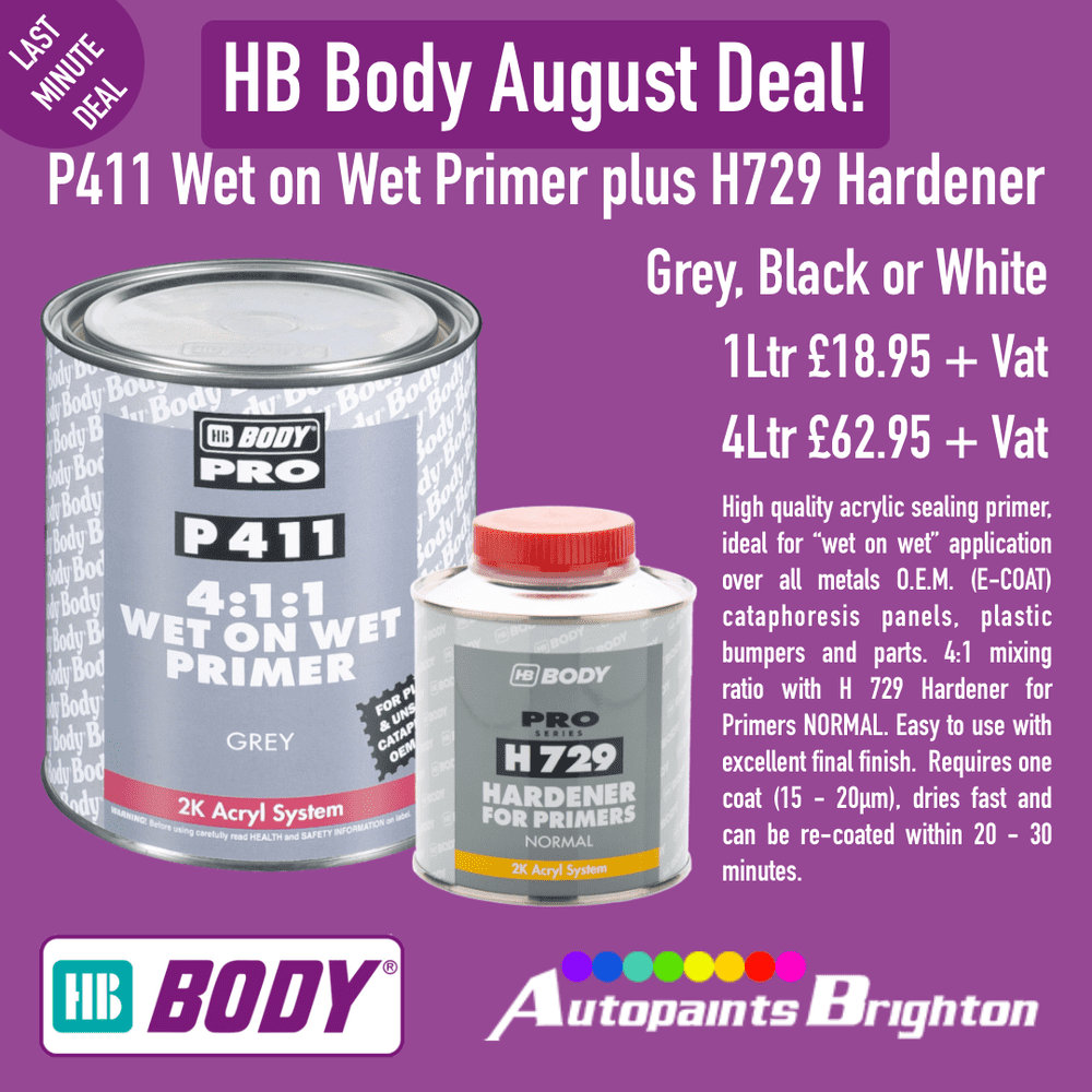 HB Body P411 Wet on Wet Primer H729 Activator 1L or 4L Various Colours