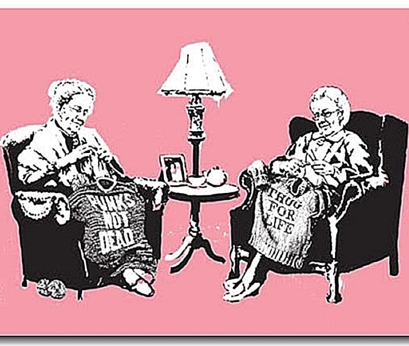 Banksy Grandmas Knitting drinks mat / coaster 2f