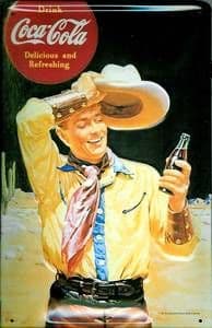 Coca Cola Coke Cowboy embossed steel sign 300mm x 200mm