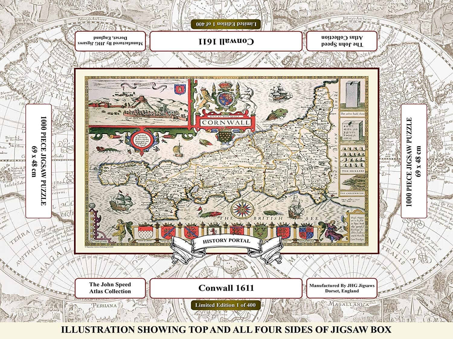 Cornwall 1611 Map by John Speed 1000 Piece Jigsaw 690mm x 480mm jg