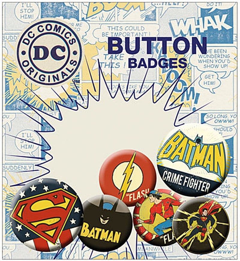 DC Comics 6 round Pin Badges in Pack incl Batman Crimefighter ge