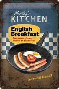 English Breakfast Marthy s Kitchen embossed steel sign 300mm x 200mm