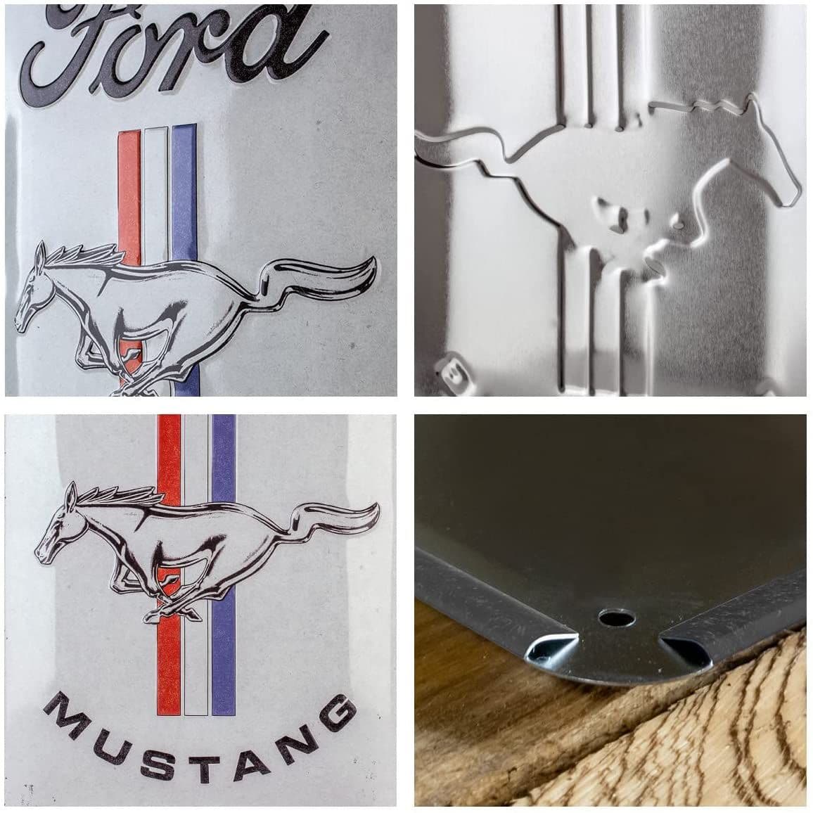Ford Mustang Logo white portrait embossed metal sign 300mm x 200mm na