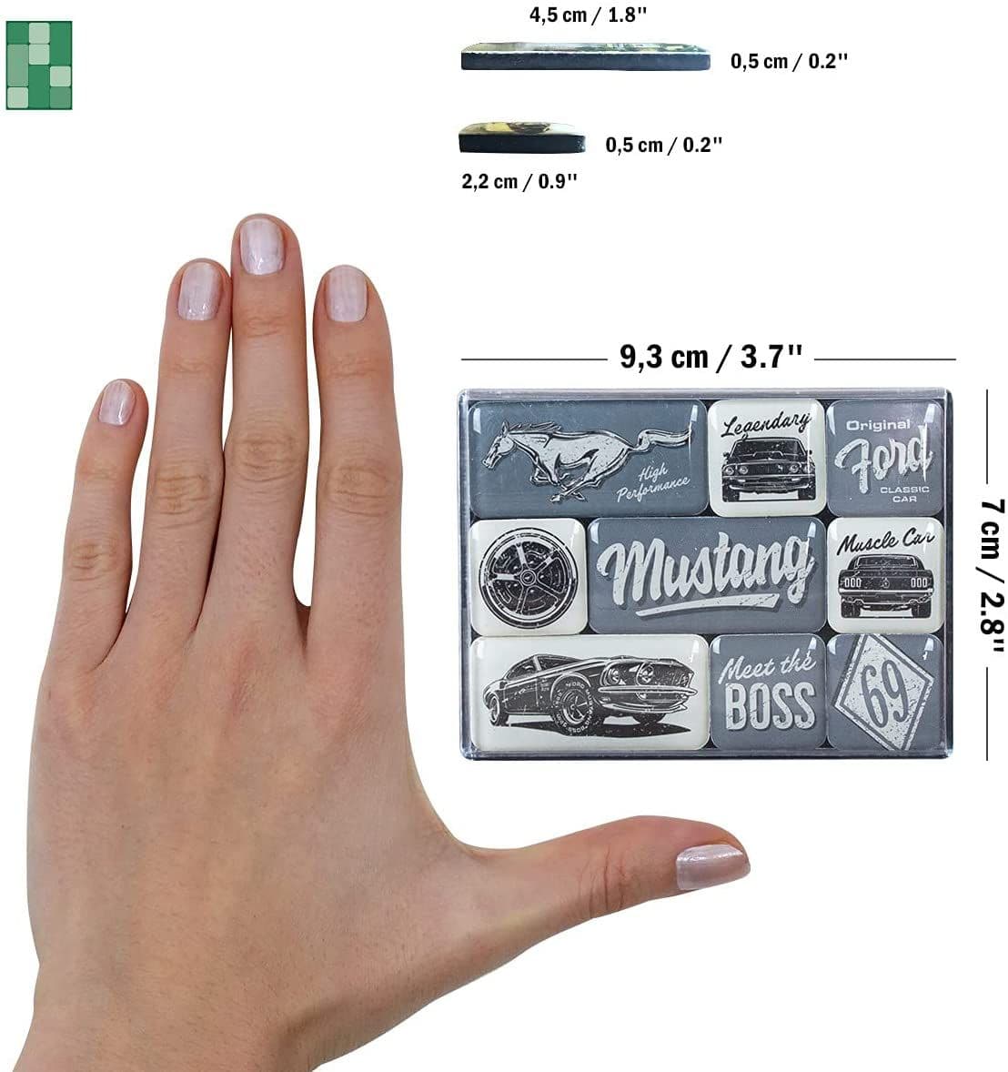 Ford Mustang set of 9 mini fridge magnets na