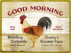 Good Morning Rooster embossed metal sign 400mm x 300mm