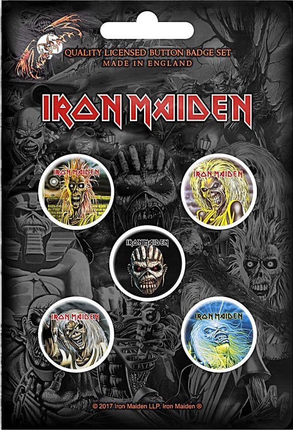 Iron Maiden Faces of Eddie pack of 5 round pin badges rz