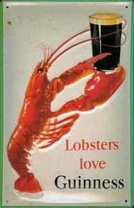 Lobsters Love Guinness embossed steel sign 300mm x 200mm hi