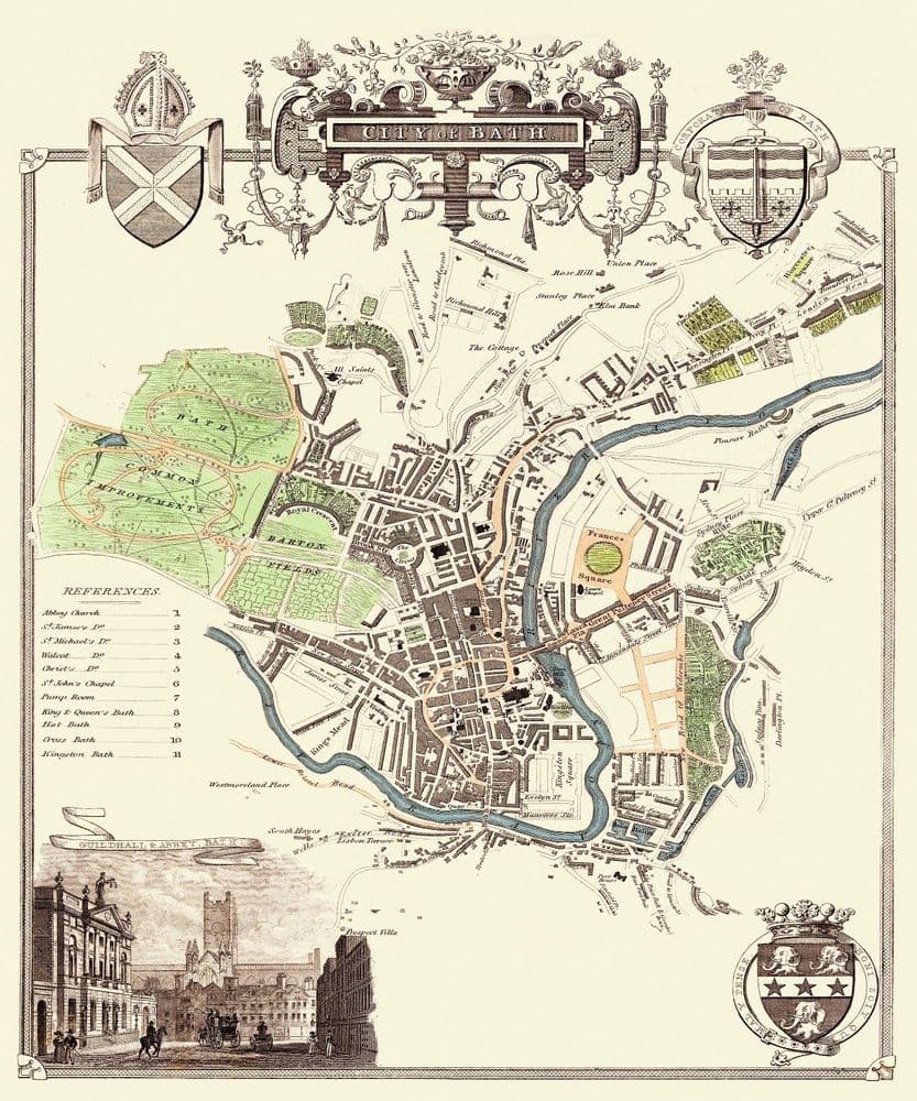 Map of City Of Bath 1836 by Thomas Moule 1000 Piece Jigsaw Puzzle JHG