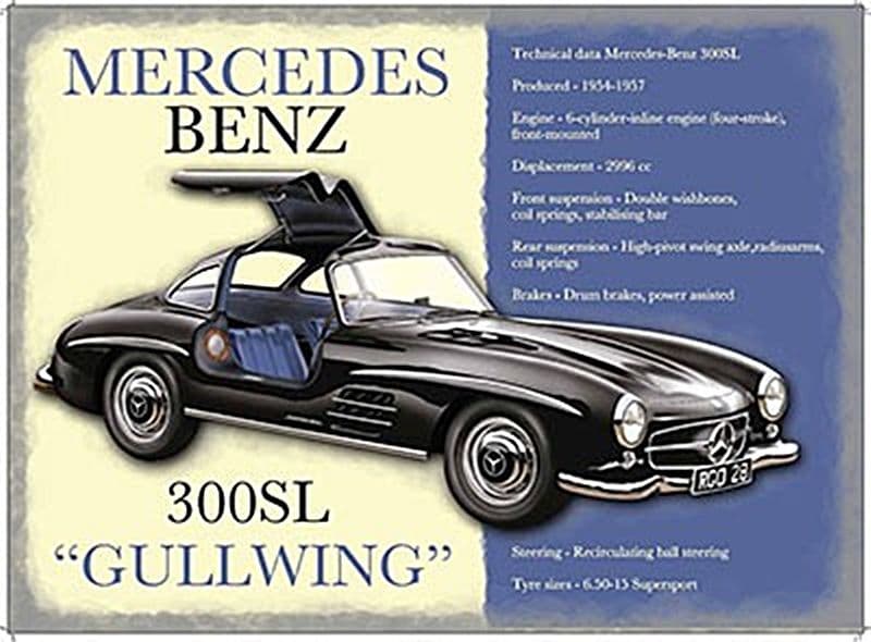 Mercedes 300SL Gullwing large steel sign 400mm x 300mm