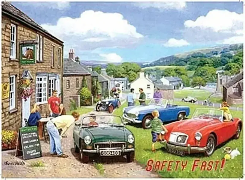 MG Safety Fast Classic Cars Outside Pub small steel sign 200mm x 150mm og