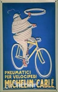 Michelin Man on bike embossed steel wall sign 300mm x 200mm