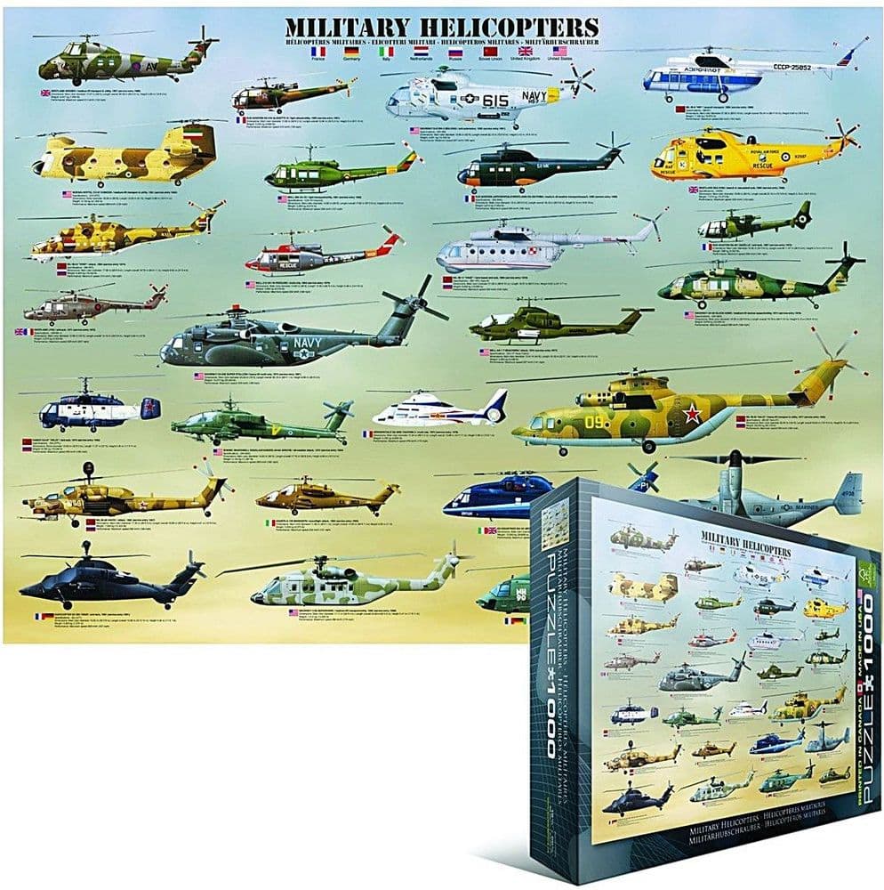Military Helicopters 1000 piece jigsaw puzzle by Eurographics 680mm x ...