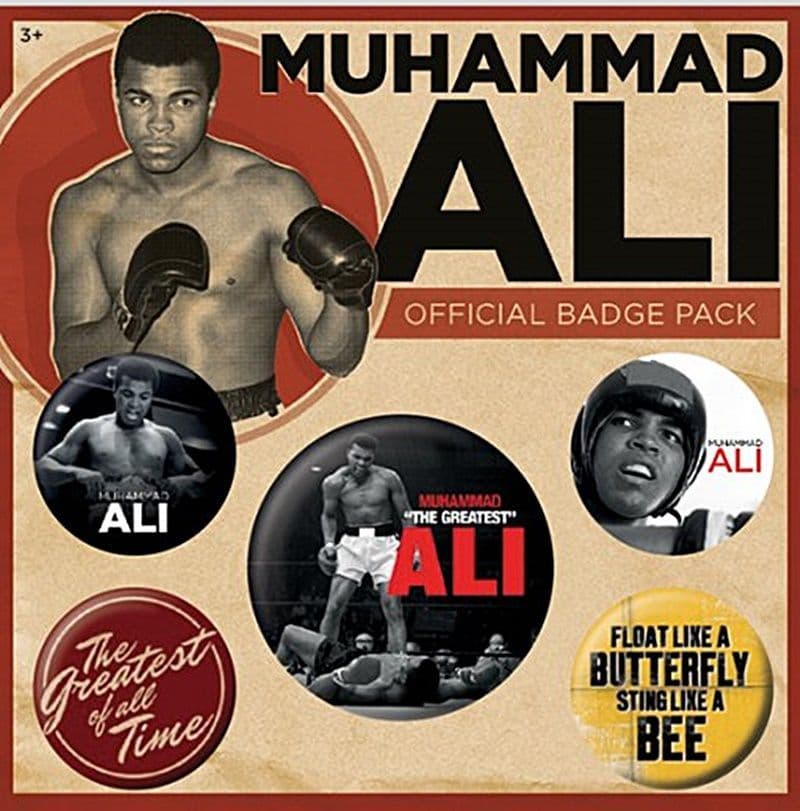 Muhammad Ali 5 round Pin Badges in Pack py