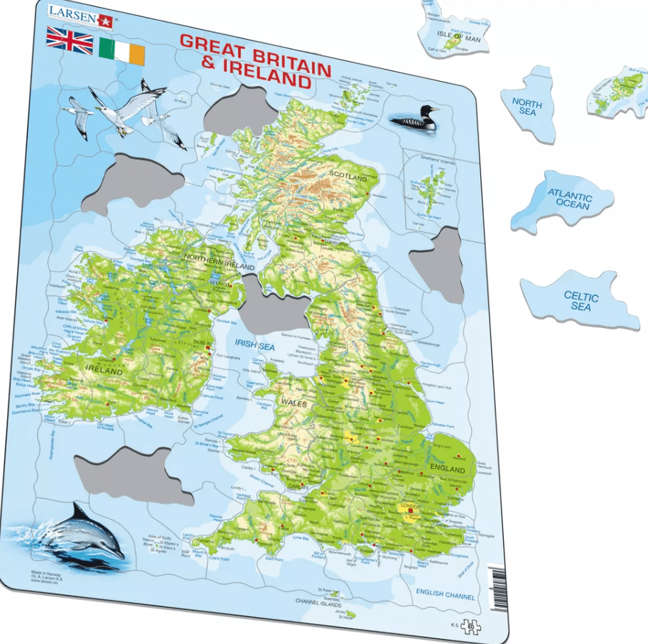 Physical Map of Great Britain and Ireland - Frame/Board Jigsaw Puzzle ...
