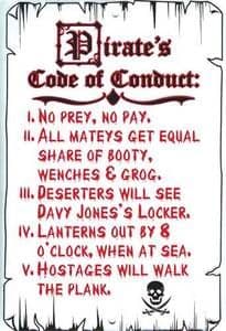 Pirates Code of Conduct embossed metal sign