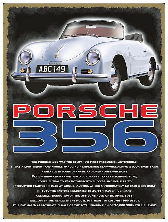 Porsche 356 small steel sign 200mm x 150mm og