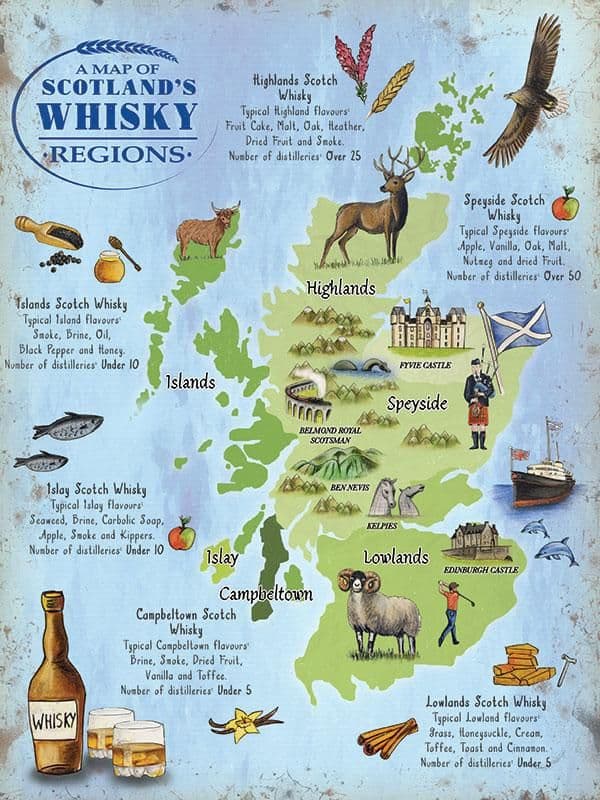 Scotland s Whisky Regions Map large steel sign 400mm x 300mm og