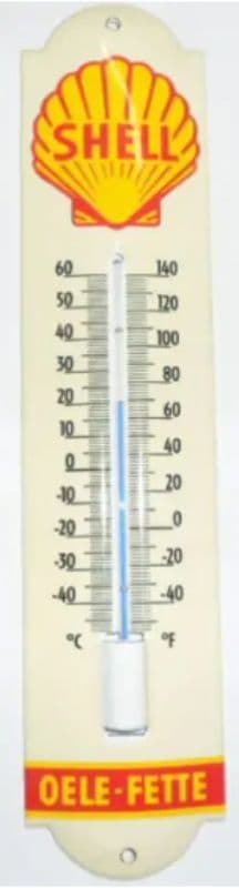 Shell Oele-Fette vitreous enamelled steel thermometer