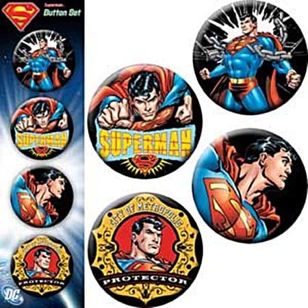Superman Action Pics strip of 4 round Pin Badges cv