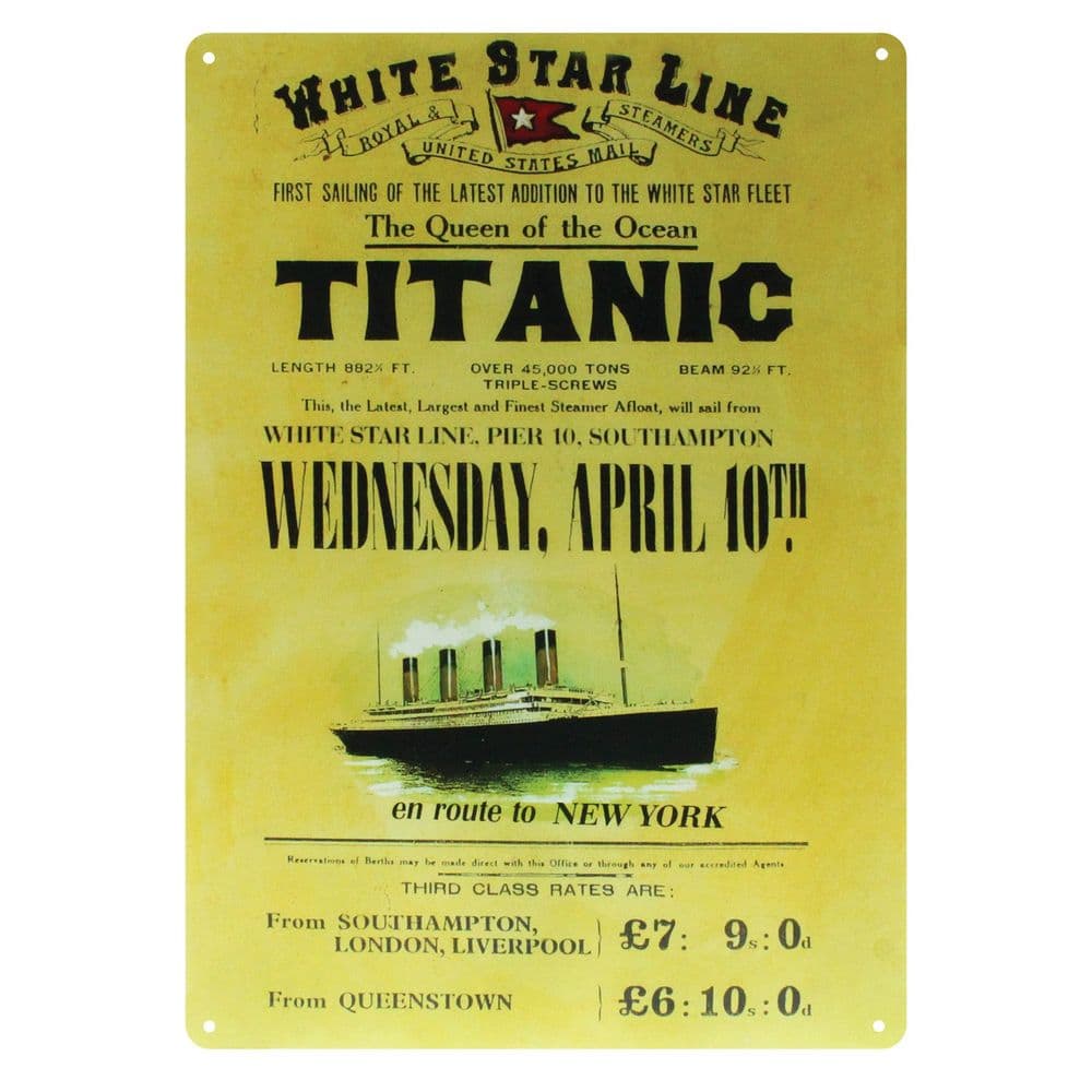 Titanic Rates Embossed Metal Sign 200mm x 300mm sg