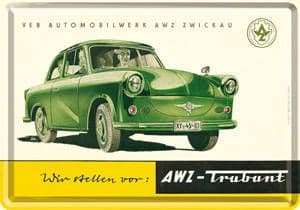 Trabant green miniature metal sign / metal postcard na