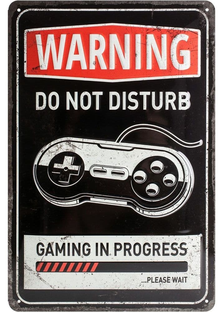 Warning Gaming In Progress embossed metal sign 300mm x 200mm na