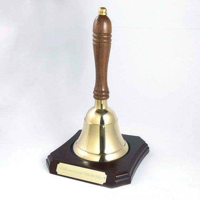 Brass Bell on Personalised Base School Hand Bell ref HBB01