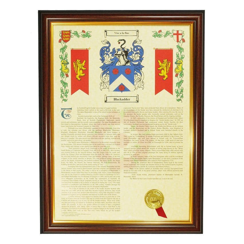 Family Crest and Surname History A3 Print PERSONALISED ref CPPB