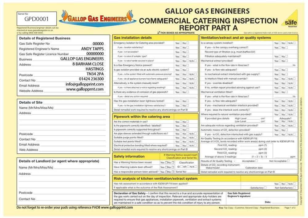 Commercial Catering Record Personalised Pad 8