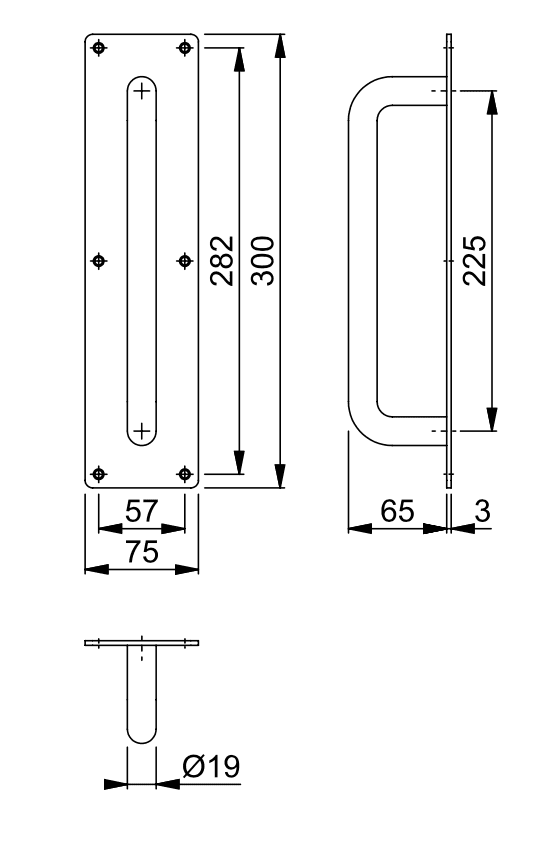 300 x 75mm Pull Handle On Plate