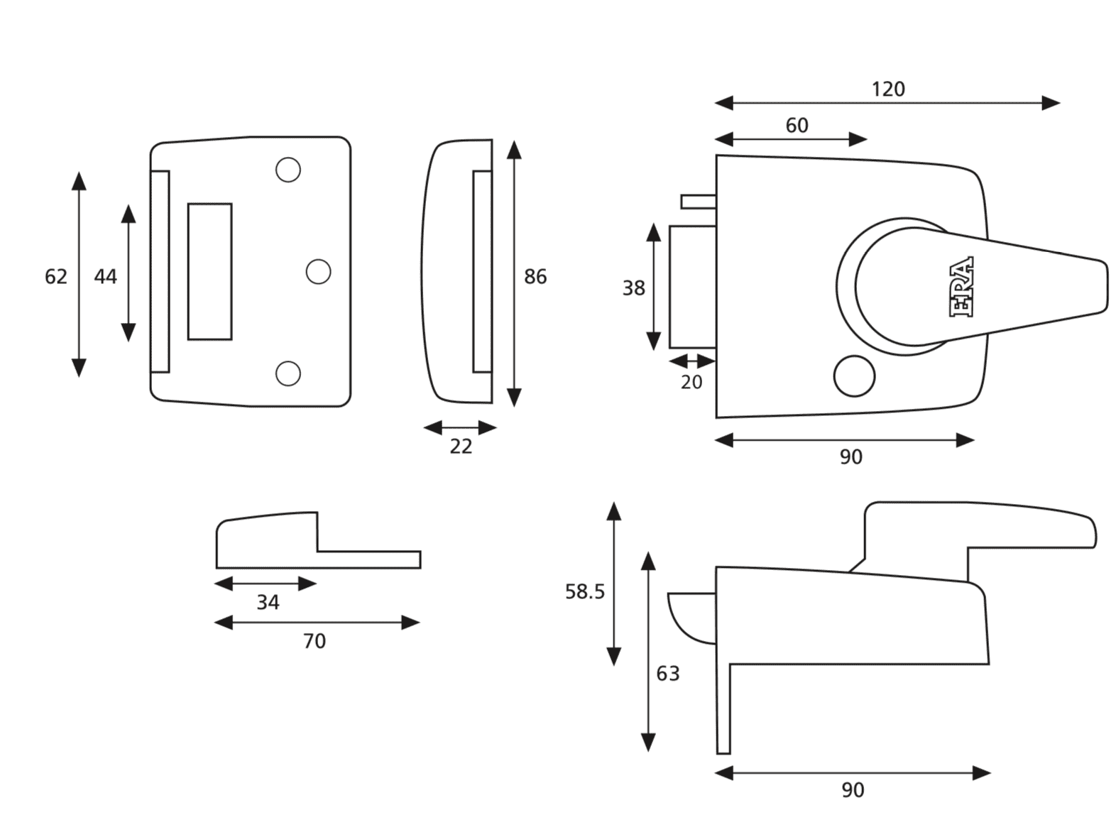 60mm SN ERA 1730-40-1 British Standard Keyless Egress Nightlatch - 60mm SN