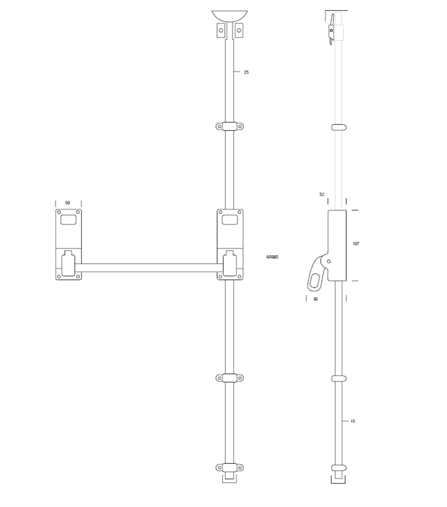 Arrone Single Door Panic Bolt - Black - AR880BL - 8510577