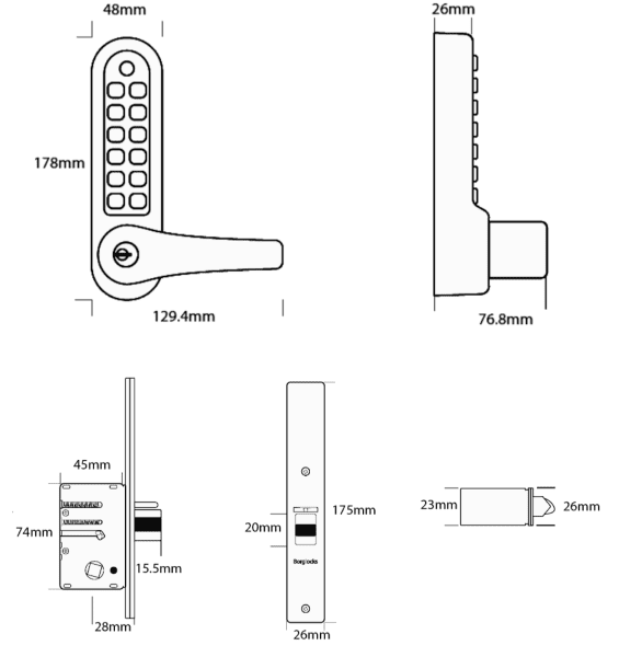 BORG LOCKS BL5702 AR ECP Lever Keypad c/w Key Override And 28mm Backset ...