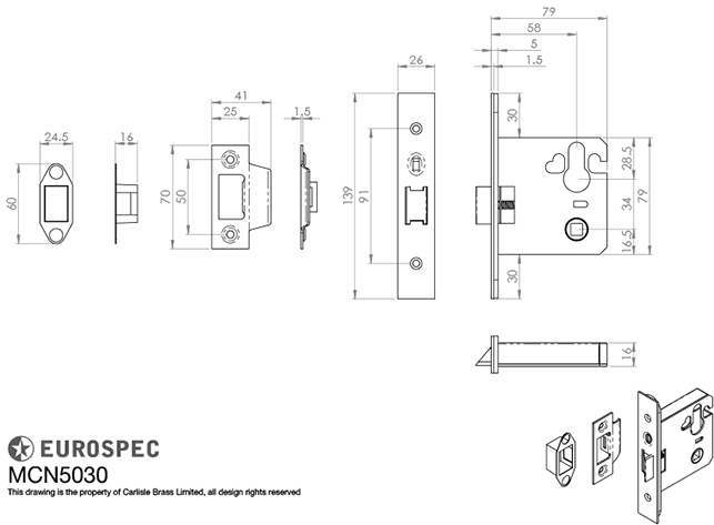 EASI-T Euro Profile Cylinder Night Latch - Case Only 76mm - Stainless Steel