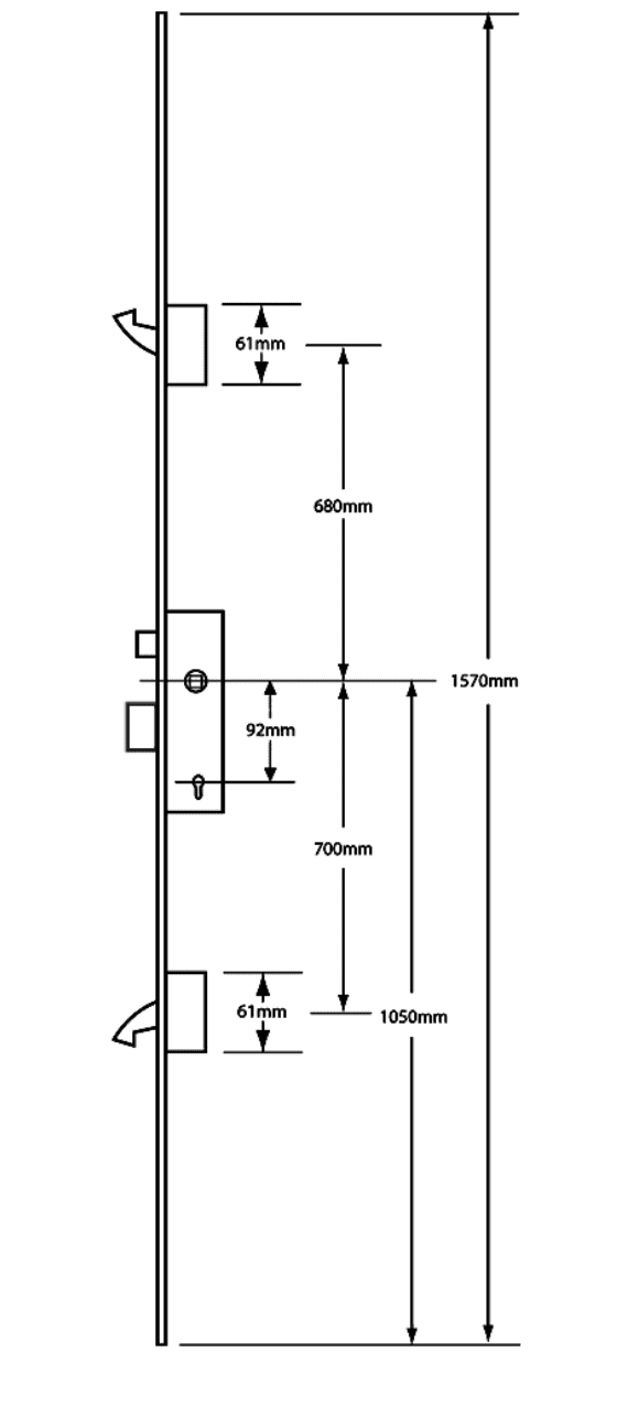 ERA 2 5345-81-RH Hook Euro Cylinder Multi Point Door Lock - Small Hook