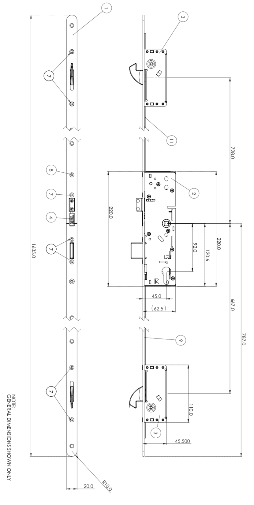 Era 5945-609-79ZA 2 Hook Euro Cylinder Multi Point Door Lock