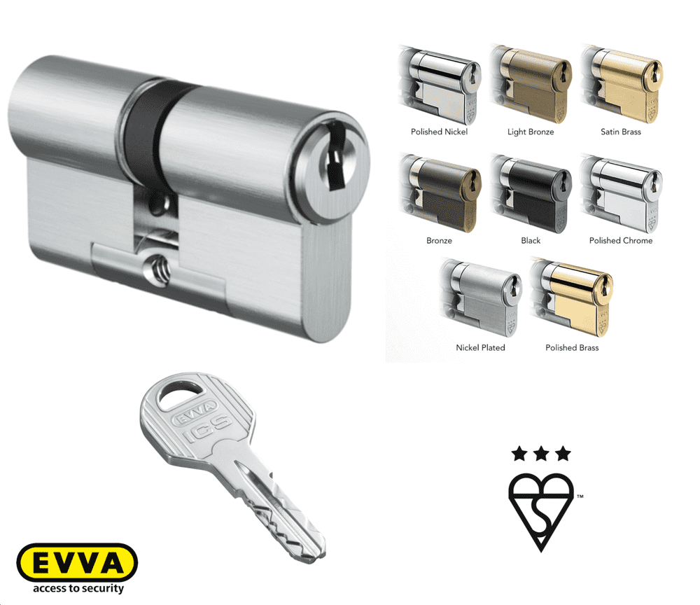 EVVA ICS Anti-Snap 3 Star Double Euro Cylinder - 8 Finish Options