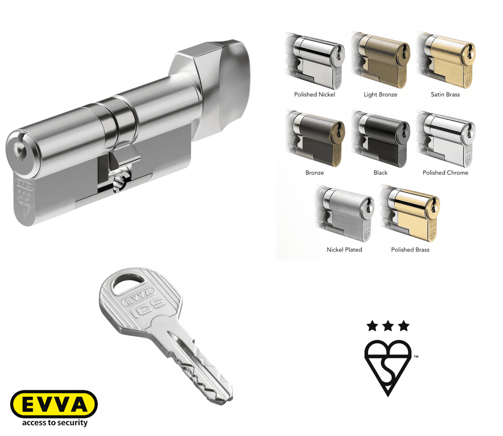 EVVA ICS Anti-Snap 3 Star Thumbturn Euro Cylinder - 8 Finish Options